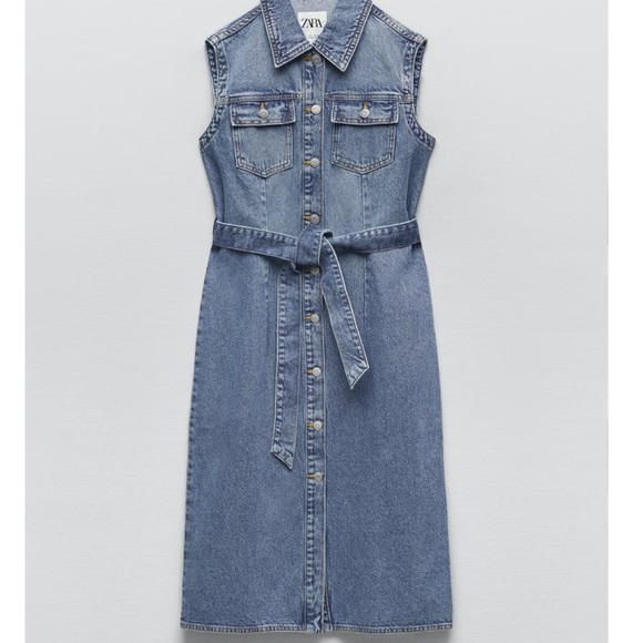 Zara | Dresses | Zara New Woman Ss23 Midblue Denim Midi Dress ...